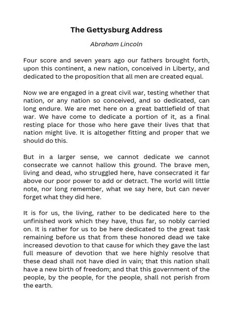 The Gettysburg Address A4 Pdf