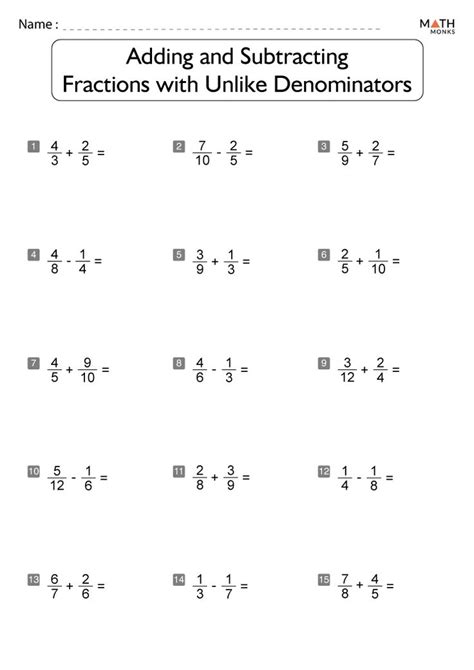 Fractions Worksheets Subtracting Fractions Add And Subtract Fractions