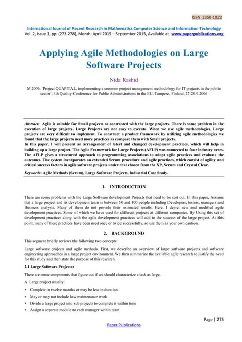 Applying Agile Methodologies On Large Software Projects Pdf