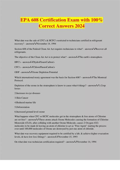 Epa 608 Certification Exam With 100 Correct Answers 2024 Epa 608 Stuvia Us