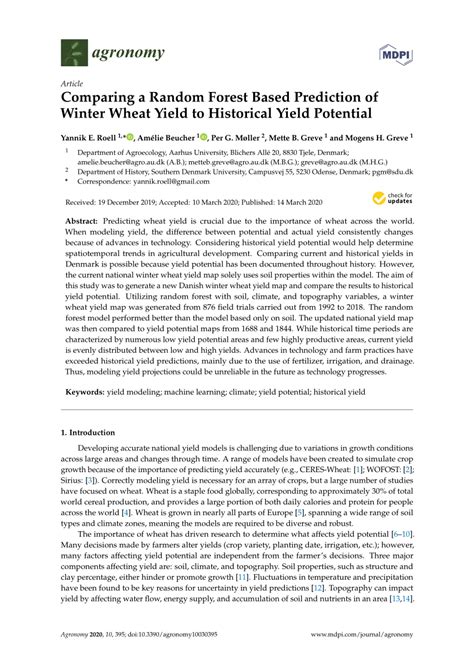 PDF Comparing A Random Forest Based Prediction Of Winter Wheat Yield To Historical Yield Potential