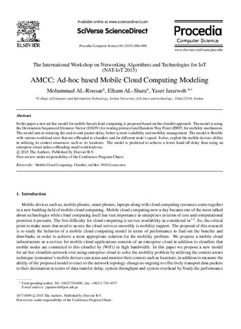Pdf Amcc Ad Hoc Based Mobile Cloud Computing Modeling