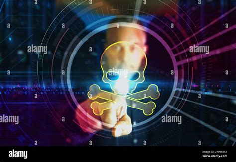 Cyberattack Piracy And Security Breach With Skull Symbol Digital Abstract 3d Concept Finger