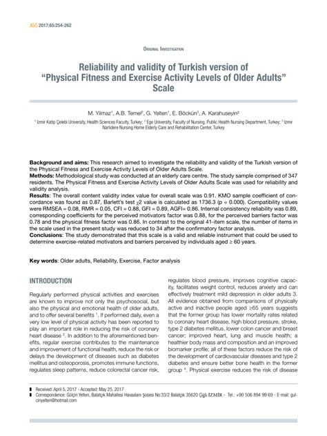 Pdf Reliability And Validity Of Turkish Version Of “physical Fitness And Exercise Activity