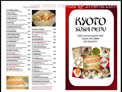 Menu At Kyoto Restaurant Tupelo