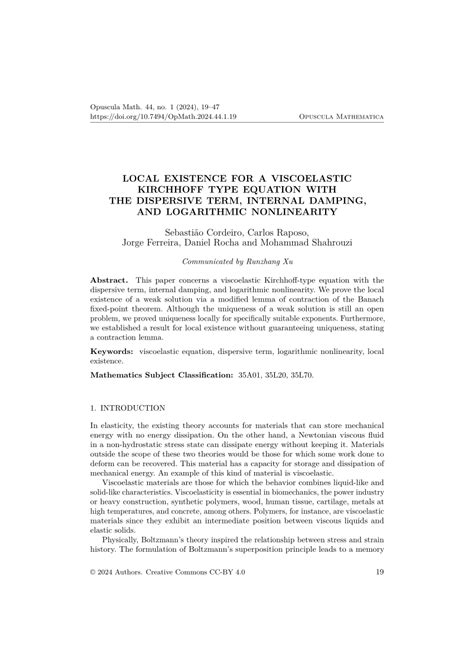Pdf Local Existence For A Viscoelastic Kirchhoff Type Equation With