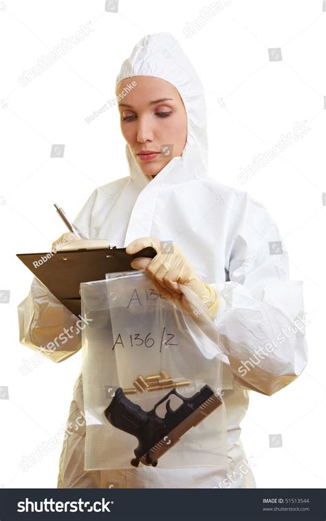 Female Forensic Scientist Holding Weapon Ammunition Stock Photo Shutterstock