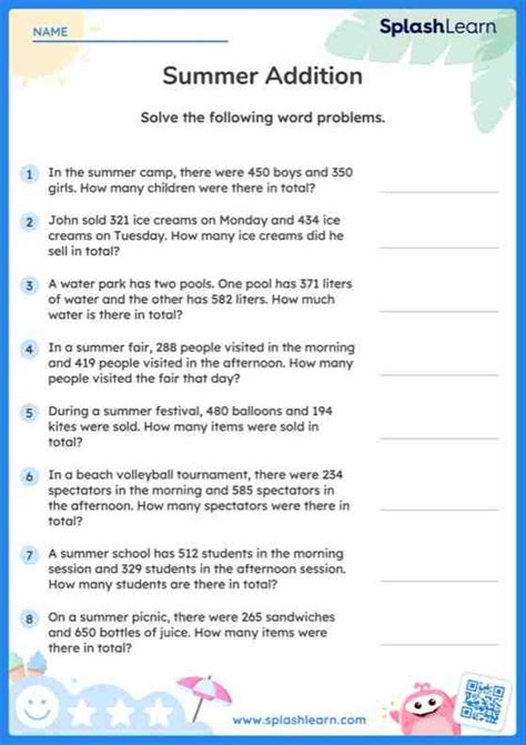 3 Digit Addition Word Problems Worksheets Free And Printable Splashlearn
