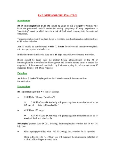 Rh D Immunoglobulin Anti D