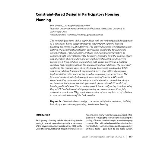 Pdf Constraint Based Design In Participatory Housing Planning