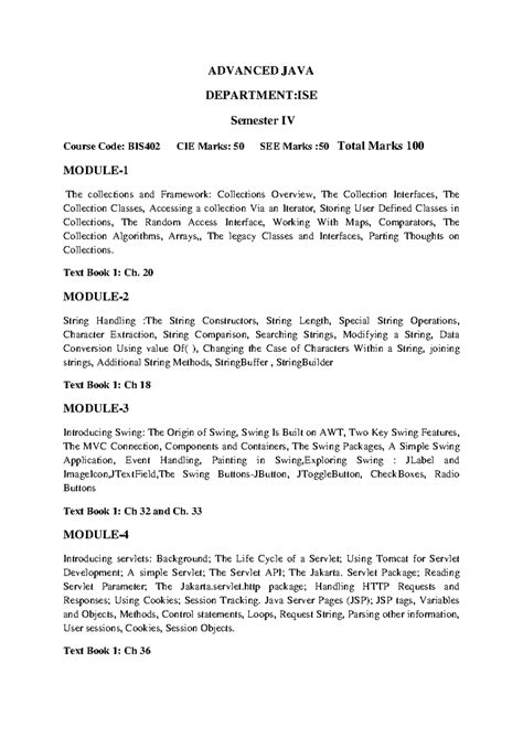 Advanced Java Syllabus Advanced Java Departmentise Semester Iv