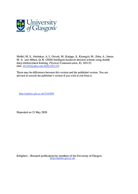 Pdf Intelligent Handover Decision Scheme Using Double Deep Reinforcement Learning