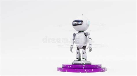 3d Cyber Bot Robot Helper On Purple Stages 3d Stock Illustration