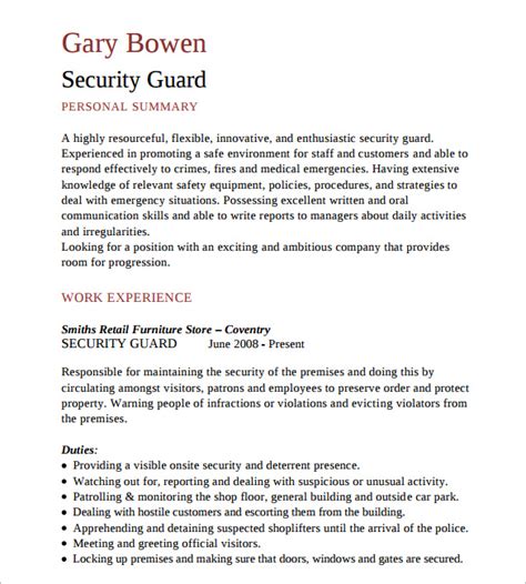 Free 11 Sample Security Resume Templates In Pdf Ms Word