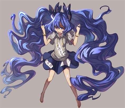 Safebooru 1girl Bangle Barefoot Blue Eyes Blue Hair Blue Skirt Bow