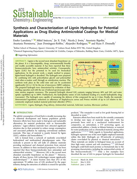 Pdf Synthesis And Characterization Of Lignin Hydrogels For Potential Applications As Drug