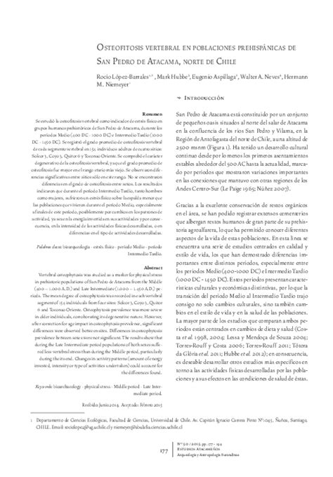 Pdf Osteofitosis Vertebral En Poblaciones Prehispánicas De San Pedro