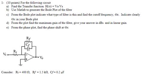 Solved For The Following Circuit A Find The Transfer Chegg