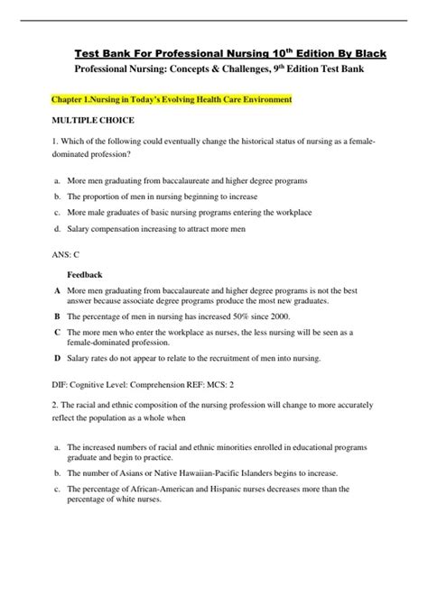 Test Bank For Professional Nursing 10th Edition By Black Professional