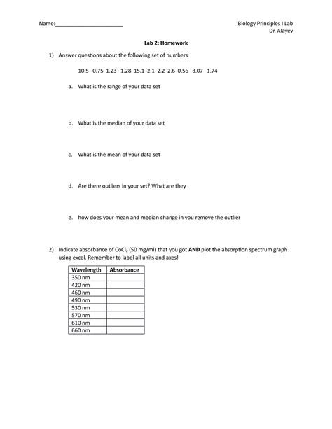 Lab 2 Hw Lab Worksheets Name Biology Principles I Lab Dr Alayev Lab