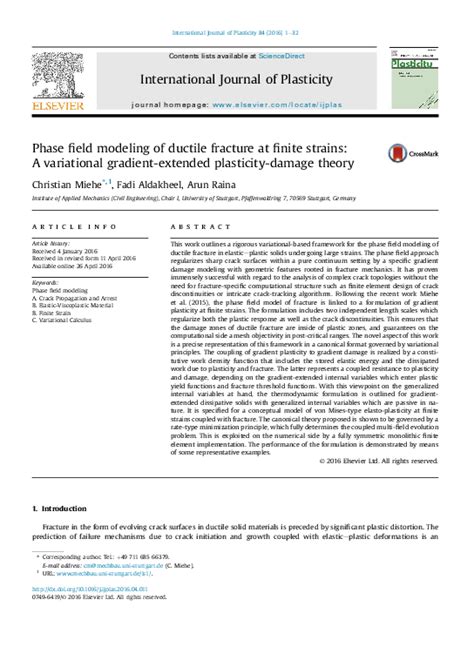 Pdf Phase Field Modeling Of Ductile Fracture At Finite Strains A Variational Gradient