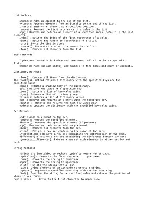 All Python Collectionmethods Pdf String Computer Science Letter