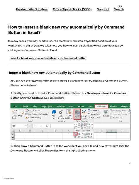 How To Insert A Blank New Row Automatically By Command Button In Excel Pdf Teaching Methods