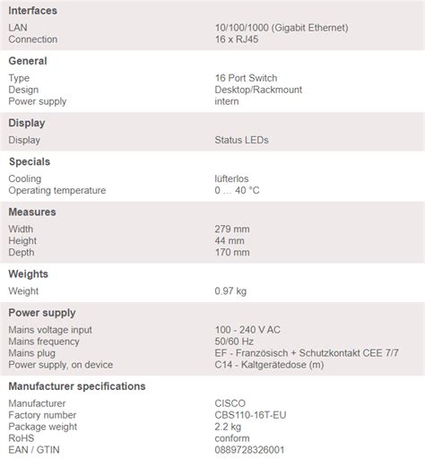 SWITCH สวตซ CISCO CBS UNMANAGED PORT GE CBS T EU