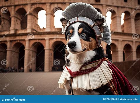Portrait Of A Dog In The Form Of A Gladiator Against The Backdrop Of