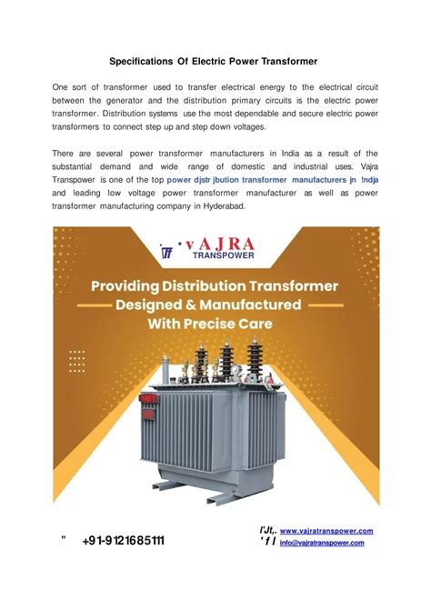 Ppt Specifications Of Electric Power Transformer Powerpoint