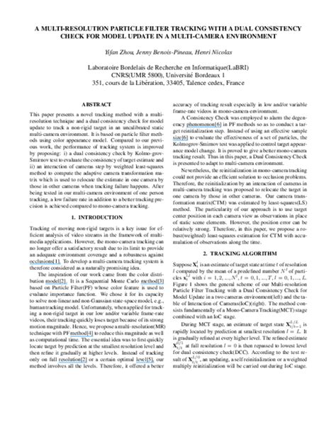 Pdf A Multi Resolution Particle Filter Tracking With A Dual
