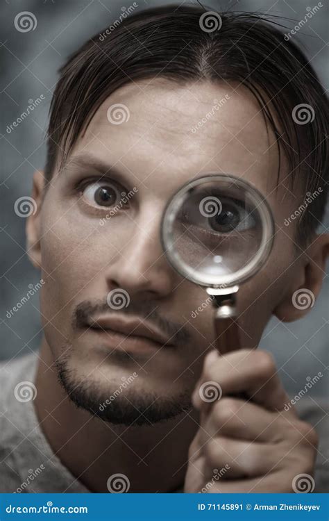 Man With Magnifying Glass Stock Image Image Of Magnifier 71145891