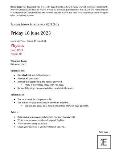 Mock Exam Edexcel Igcse Physics Paper 2p Set 2 Teaching Resources