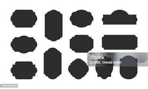 화려한 프레임과 우아한 실루엣이 돋보이는 빈티지 라벨 컬렉션 제품 포장 브랜딩 및 로고 디자인을 위한 장식용 배지 모양 개체 그룹에 대한 스톡 벡터 아트 및 기타 이미지