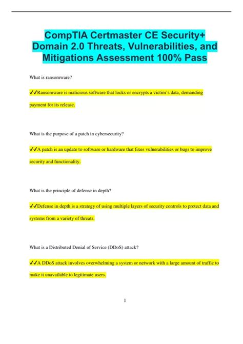 Comptia Certmaster Ce Security Domain 20 Threats Vulnerabilities And Mitigations Assessment