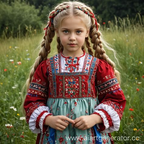 Slavic Girl With Handmade Doll On Meadow Ai Art Generator
