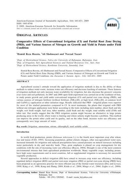 Pdf Comparative Effects Of Conventional Irrigation Ci And Partial