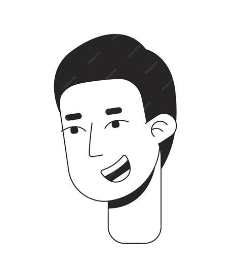 검은색과 ⁇ 색의 2d 라인 만화 캐릭터 머리 백인 십대 소년 즐거운 고립된 ⁇ 터 윤 ⁇ 사람 얼굴 흥분 된 단색 평평한 점