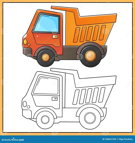 Coloring Page Outline Of Cartoon Lorry Or Dump Truck Construction Vehicles Stock Vector