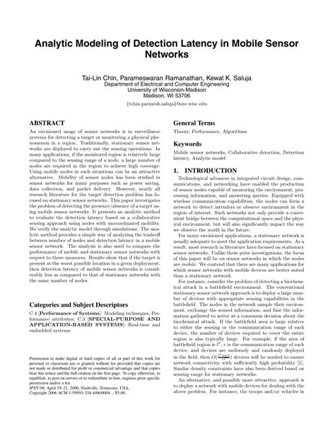 Pdf Analytic Modeling Of Detection Latency In Mobile Sensor Networks