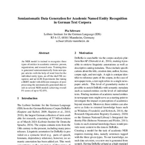 Semiautomatic Data Generation For Academic Named Entity Recognition In