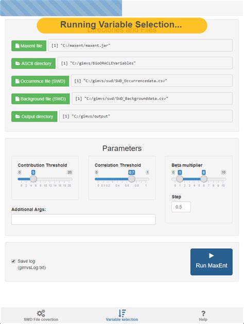 Graphical Interface For Maxent Variable Selection