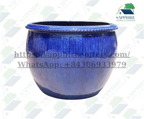 Sap175281 Glossy Blue Ceramic Planter Sapphire Home And Garden Vietnam