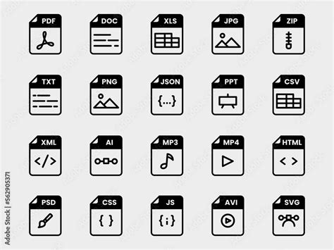 Document File Format Folder Pdf Doc Xls Zip Txt Png Json Ppt Csv Xml Ai Mp Mp Html Psd Css