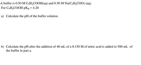Solved A buffer is 0.50 M CH,COOH(aq) and 0.50 M Na(CH.COO) | Chegg.com