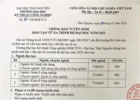 ĐH Kỹ thuật Công nghiệp tuyển sinh Đào tạo từ xa Đại học năm 2023