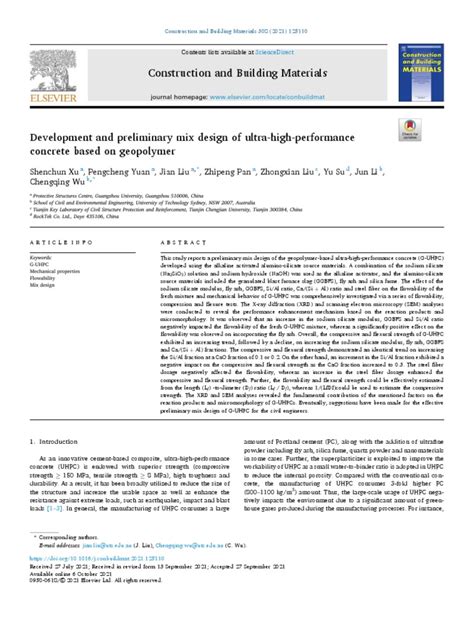 Development And Preliminary Mix Design Of Ultra High Performance Concrete Based On Geopolymer