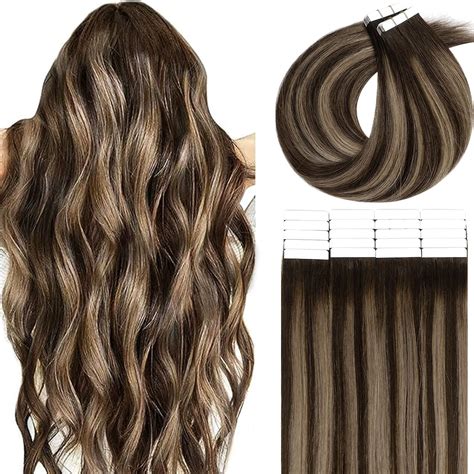 Tape Extensions Human Hair Rooted Dark Brown To Chestnut