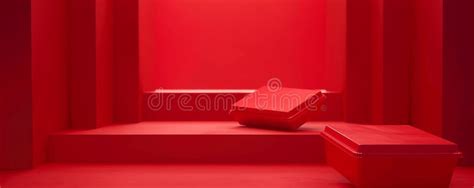 Vibrant Red Artistic Display With Geometric Shapes And Modern Design In