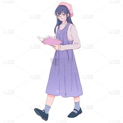 手绘人物插画贴纸 女孩